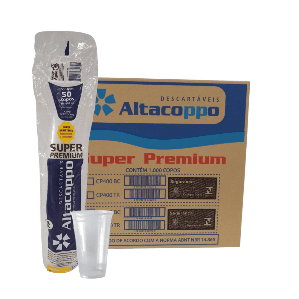 Copo Descartável Transparente Liso 440ml PP Altacoppo 1.000 unidades