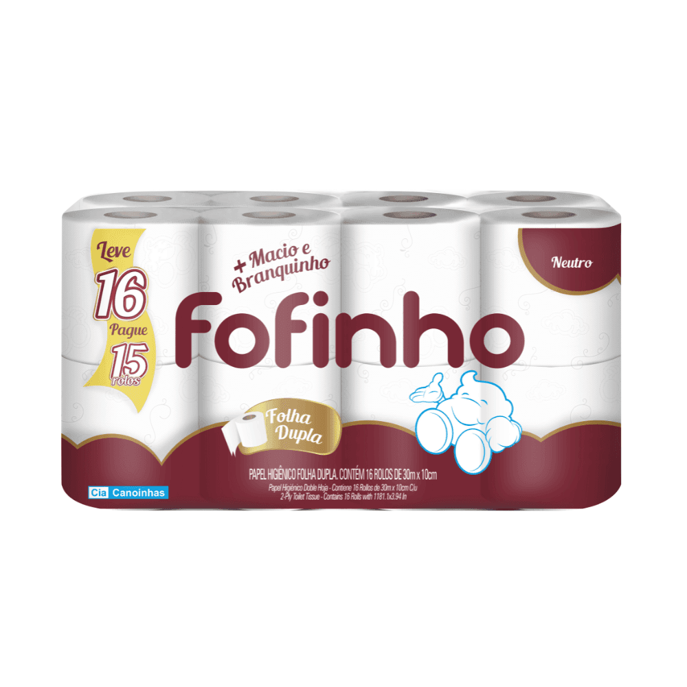 Papel Higiênico Folha Dupla Fofinho 6 Pacotes Com 16 Rolos De 30 Metros