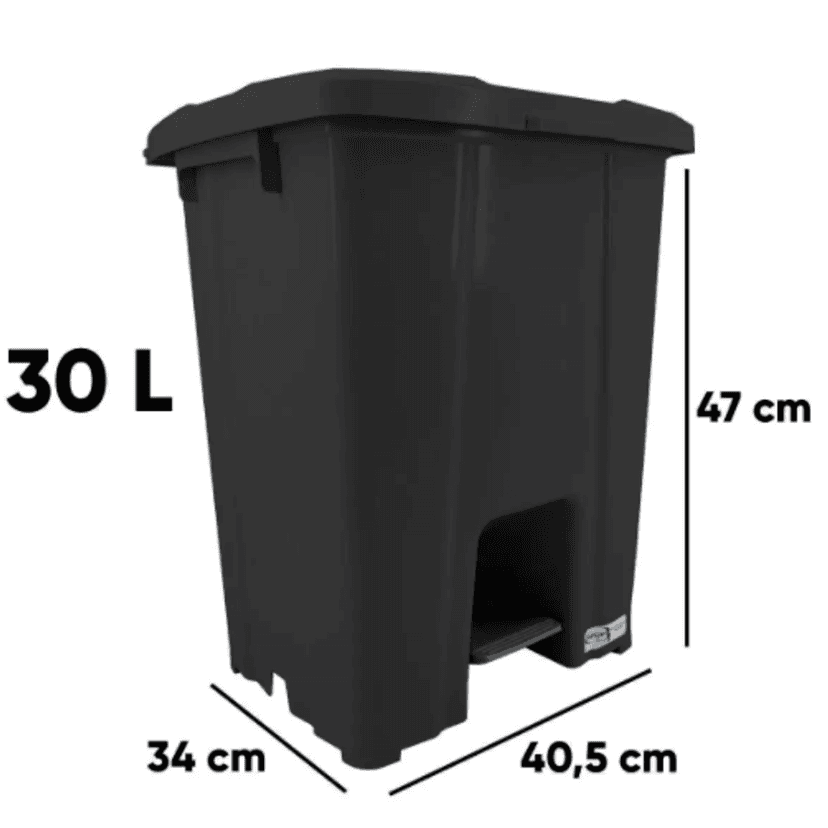 Lixeira 30L Quadrada com Pedal Preto JSN