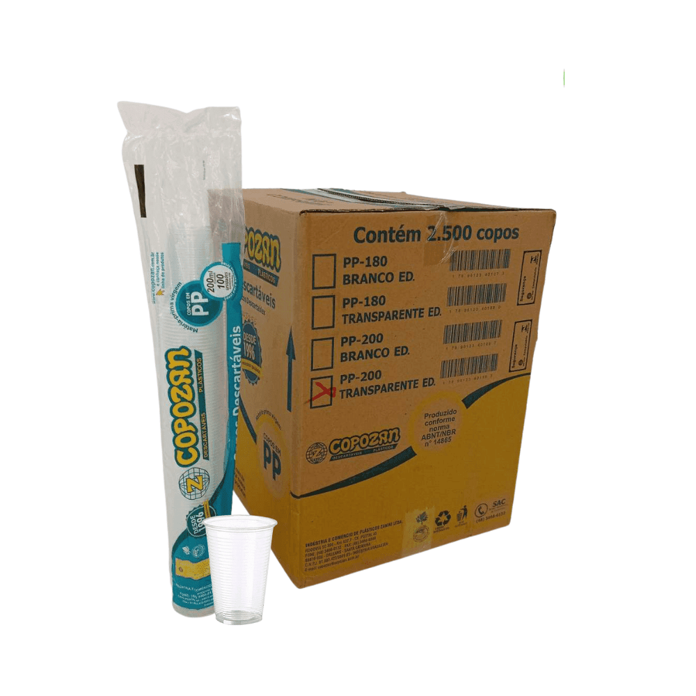 Copo Descartável Transparente PP Copozan 200ml 2.500 unidades