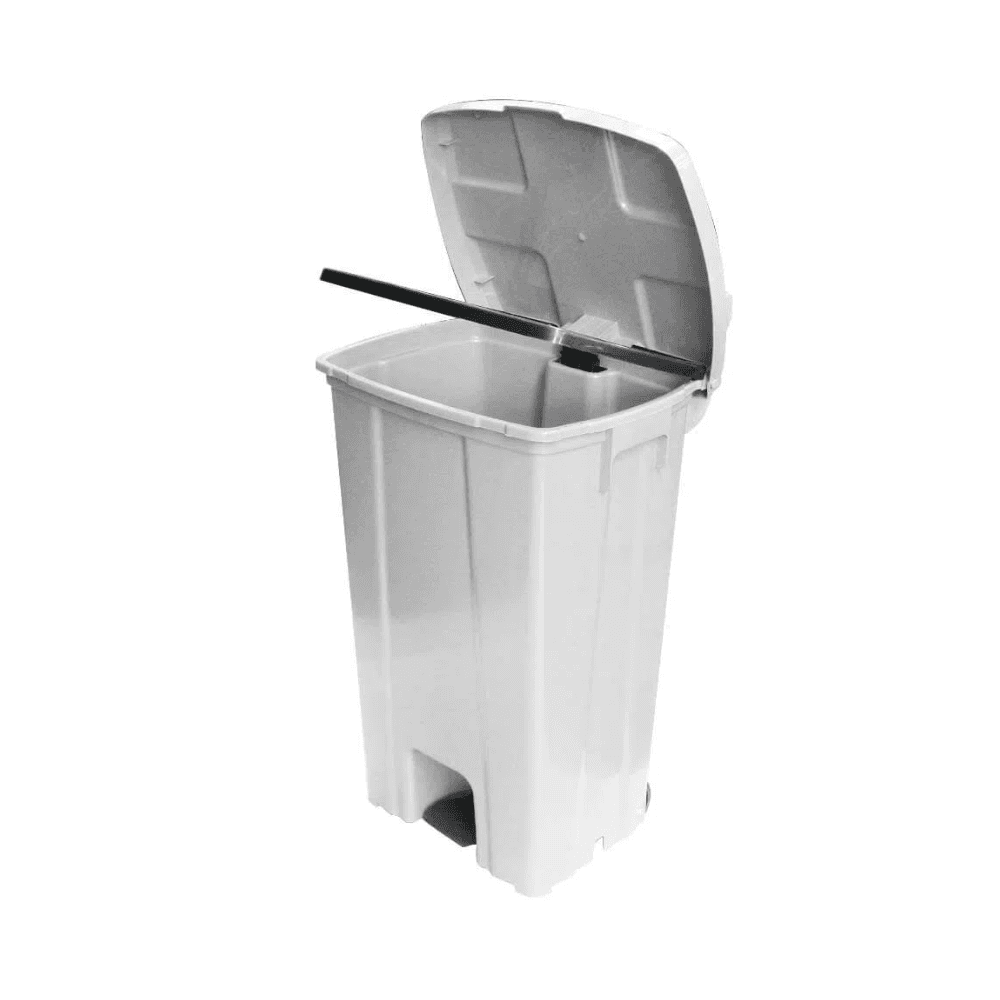 Lixeira 100L Quadrada Branca com Pedal e Rodas JSN