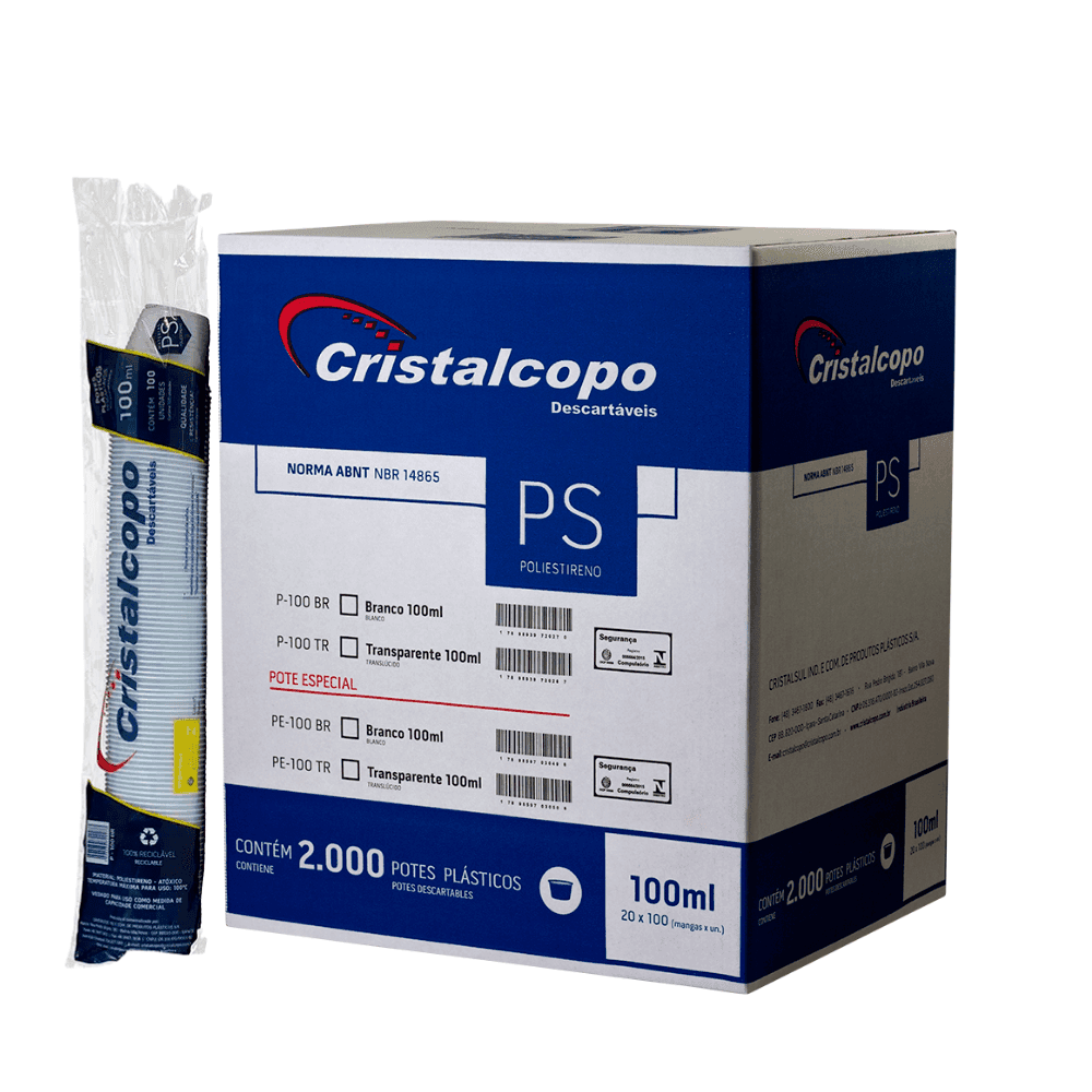 Pote Descartável 100ml Transparente Cristalcopo 2.000 unidades