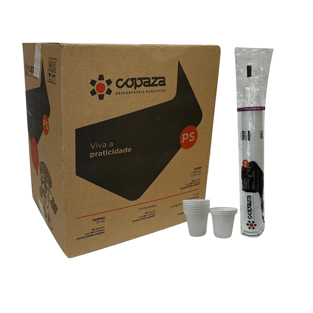 Copo Descartável 110ml Branco Liso PS Copaza 3.000 unidades